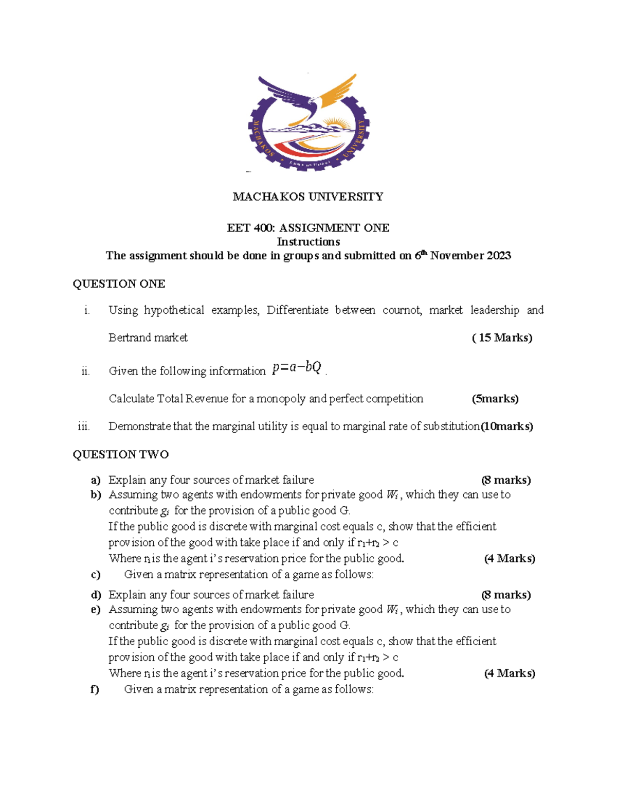 Eet 400 Assignment Machakos University Eet 400 Assignment One Instructions The Assignment