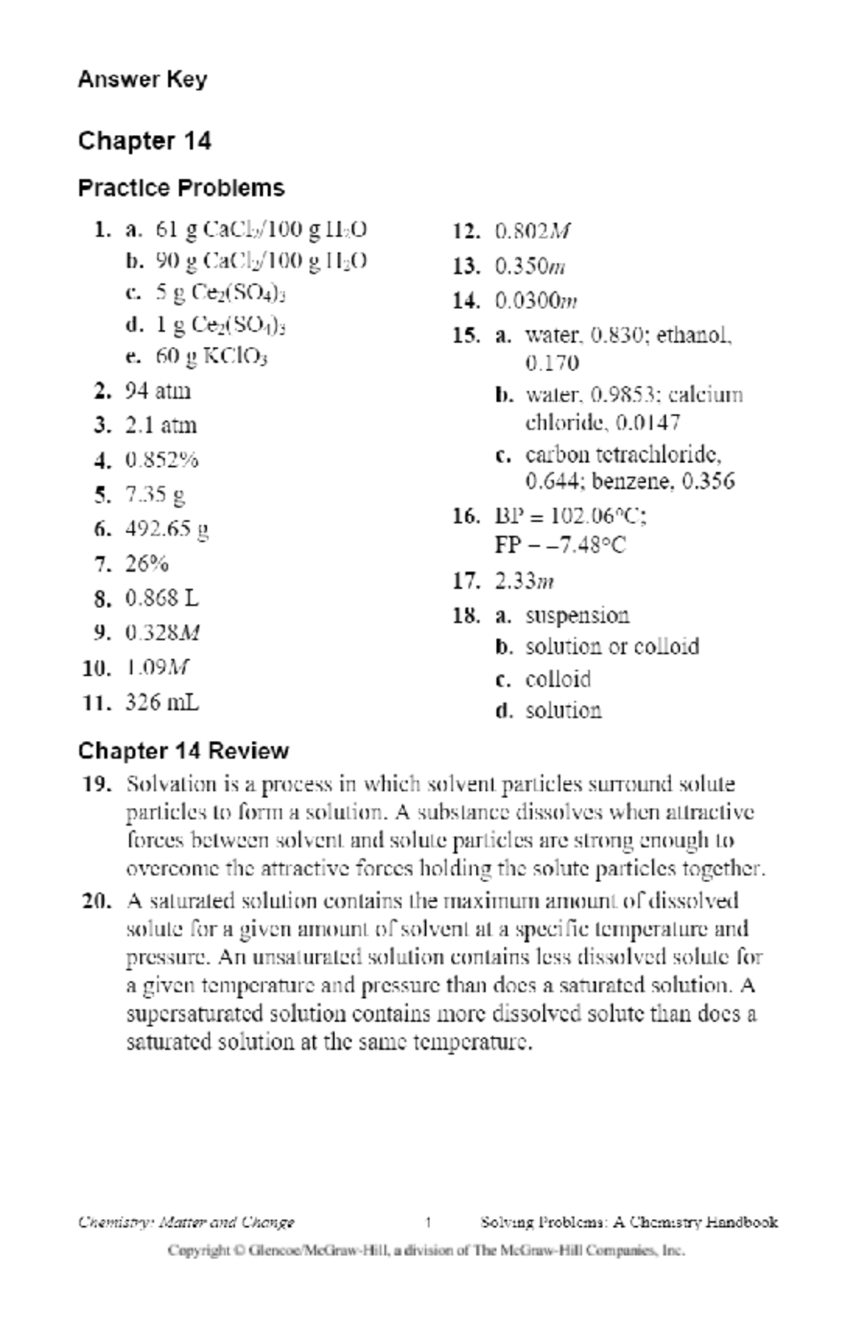 Answer Key Answer Key (continued) Chapter 14 Practice Problems ...