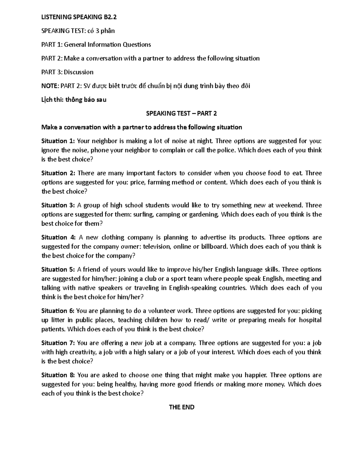 Speaking topic - PART 2 - bài tập nghe nói - LISTENING SPEAKING B2 ...