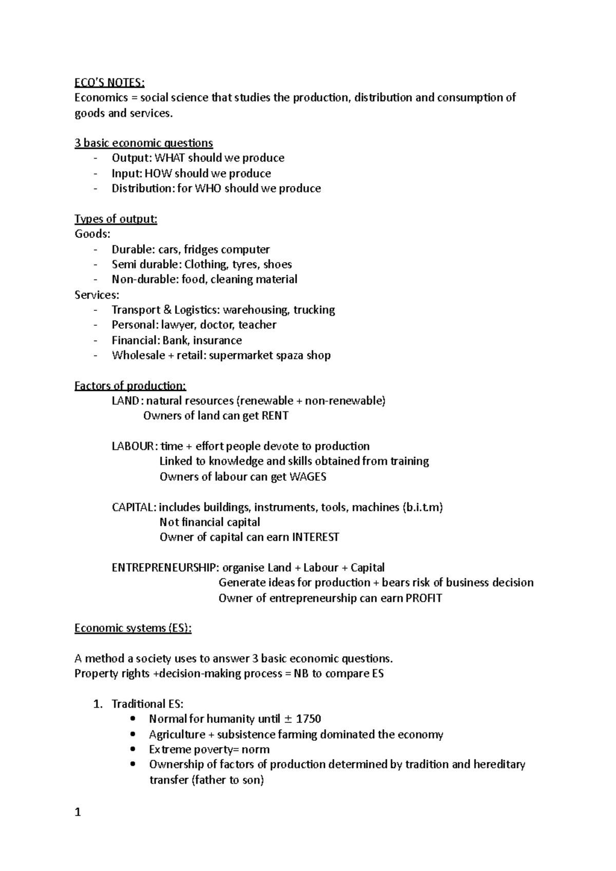 ECO Notes that are well done - ECO’S NOTES: Economics = social science ...