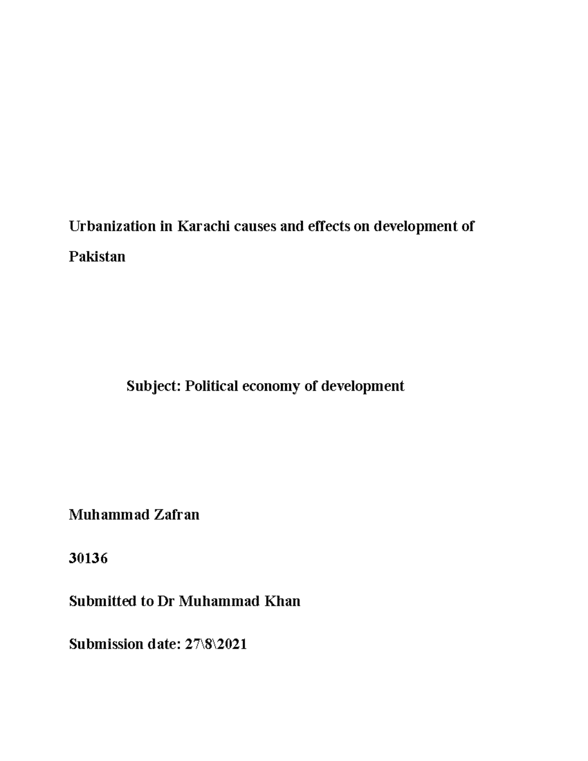 Urbanization in Karachi causes and effects - - Studocu