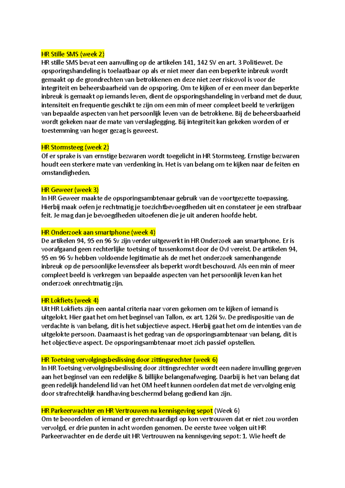 Arresten Strafproces TT - HR Stille SMS (week 2) HR stille SMS bevat ...