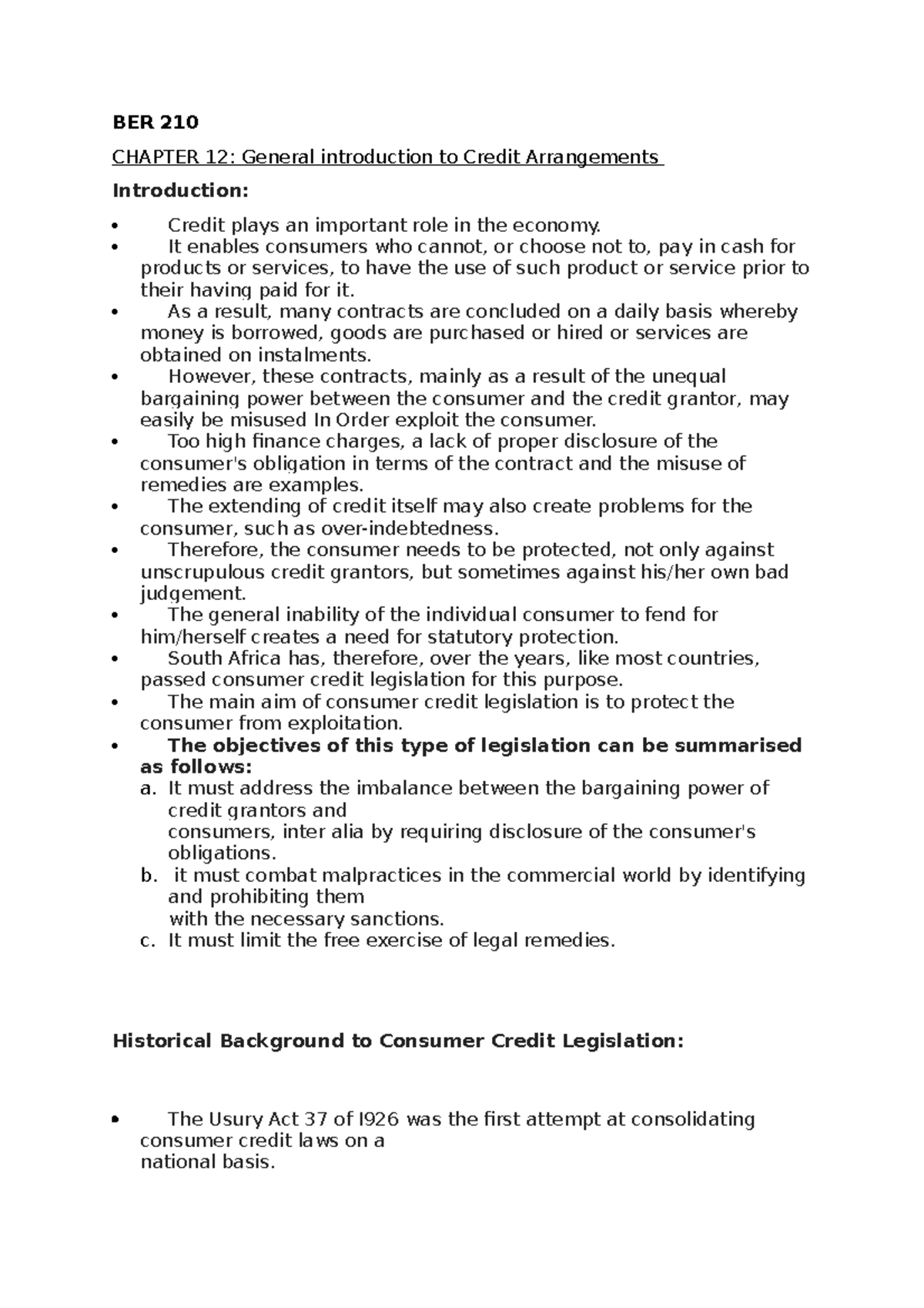 Chapter 12- General introduction to Credit Arrangements - BER 210 ...