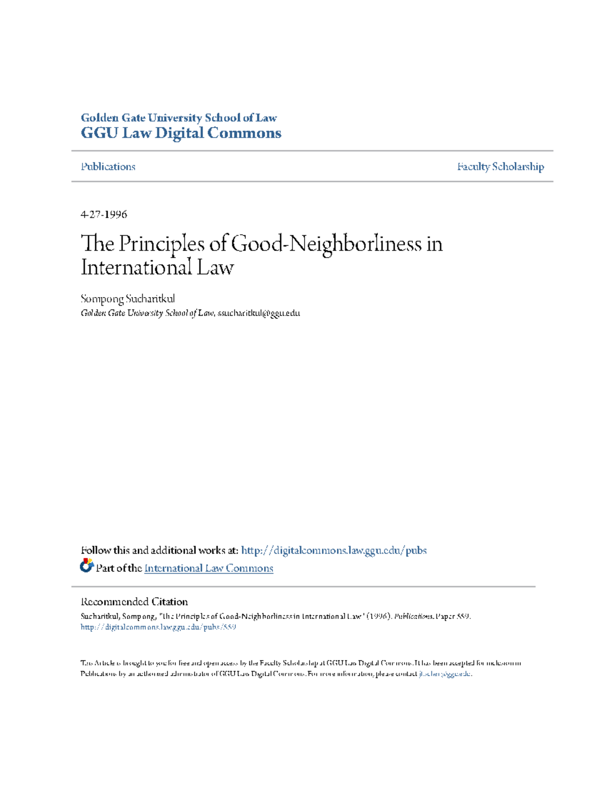 The Principles of Good-Neighborliness in International Law - Golden ...