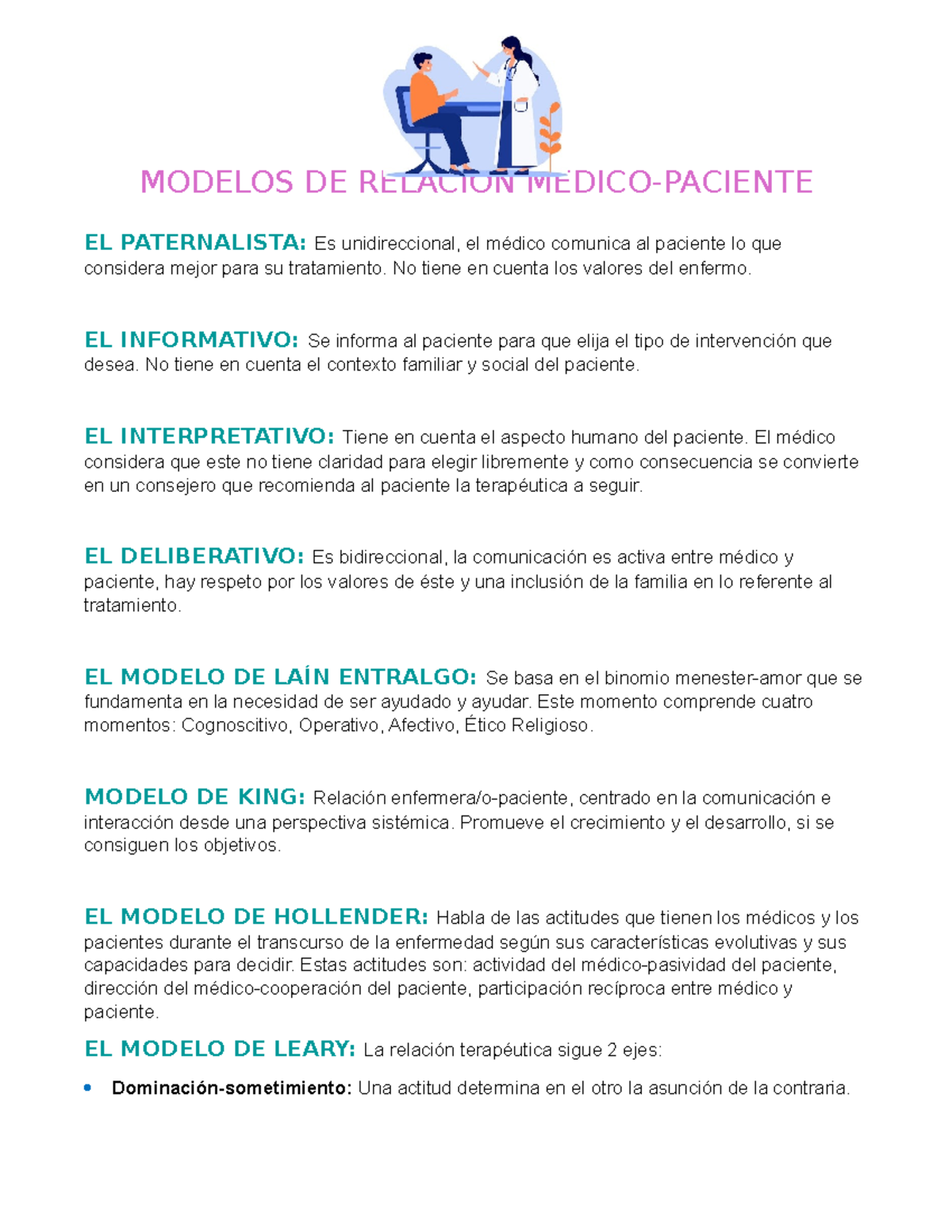 Modelos DE Relación Médico - MODELOS DE RELACIÓN MÉDICO-PACIENTE EL ...