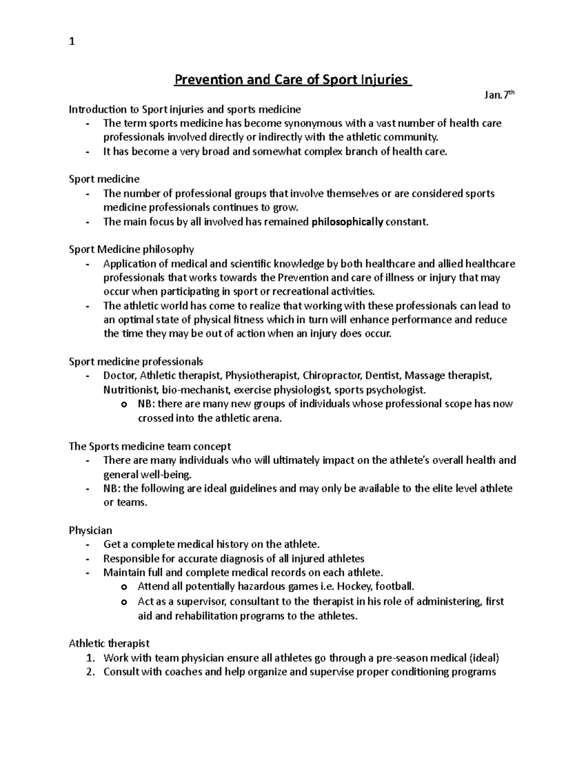 Prevention and Care of Sport Injuries - 1 Prevention and Care of Sport ...