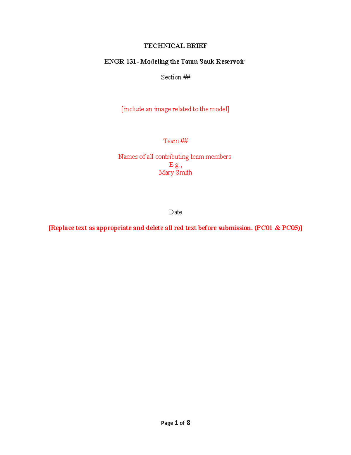 tech brief taum sauk - TECHNICAL BRIEF ENGR 131- Modeling the Taum Sauk ...