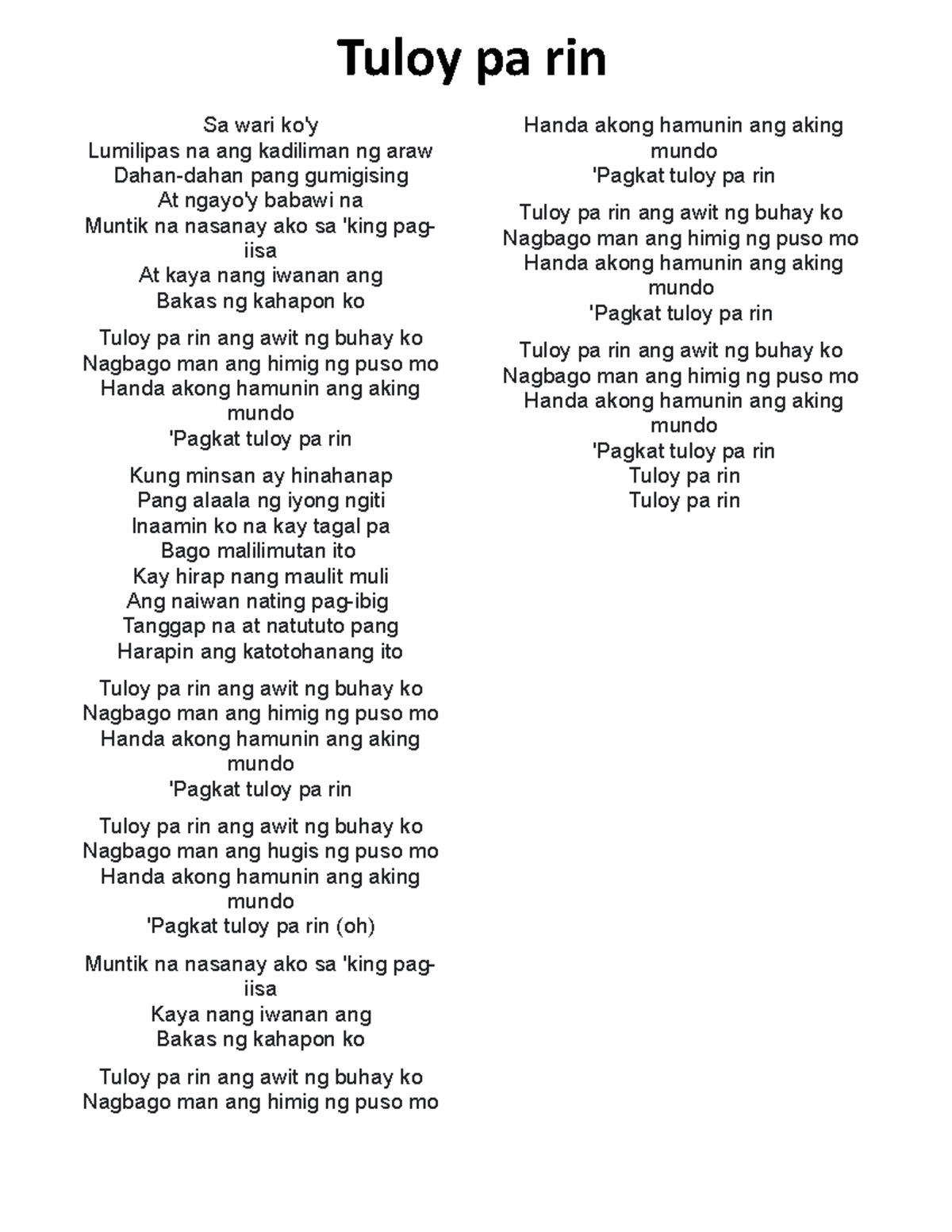 Tuloy pa rin - Please give as much additional information as possible ...