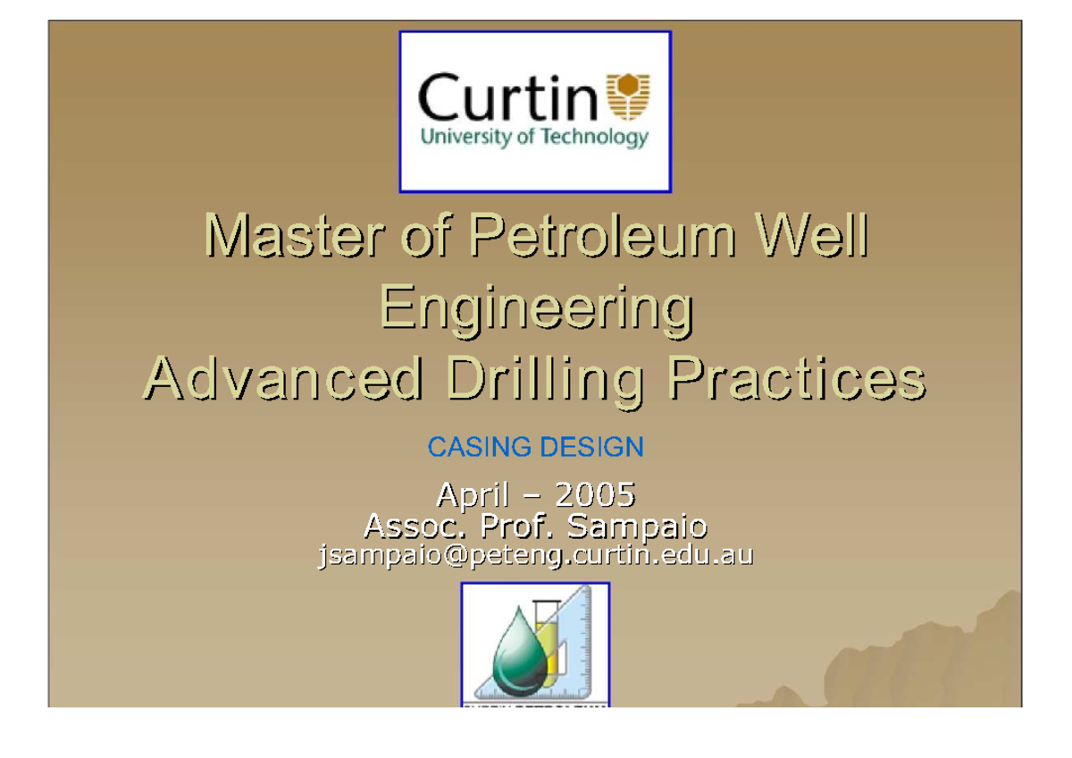 advanced drilling fo casing design - Master of Petroleum Well ...