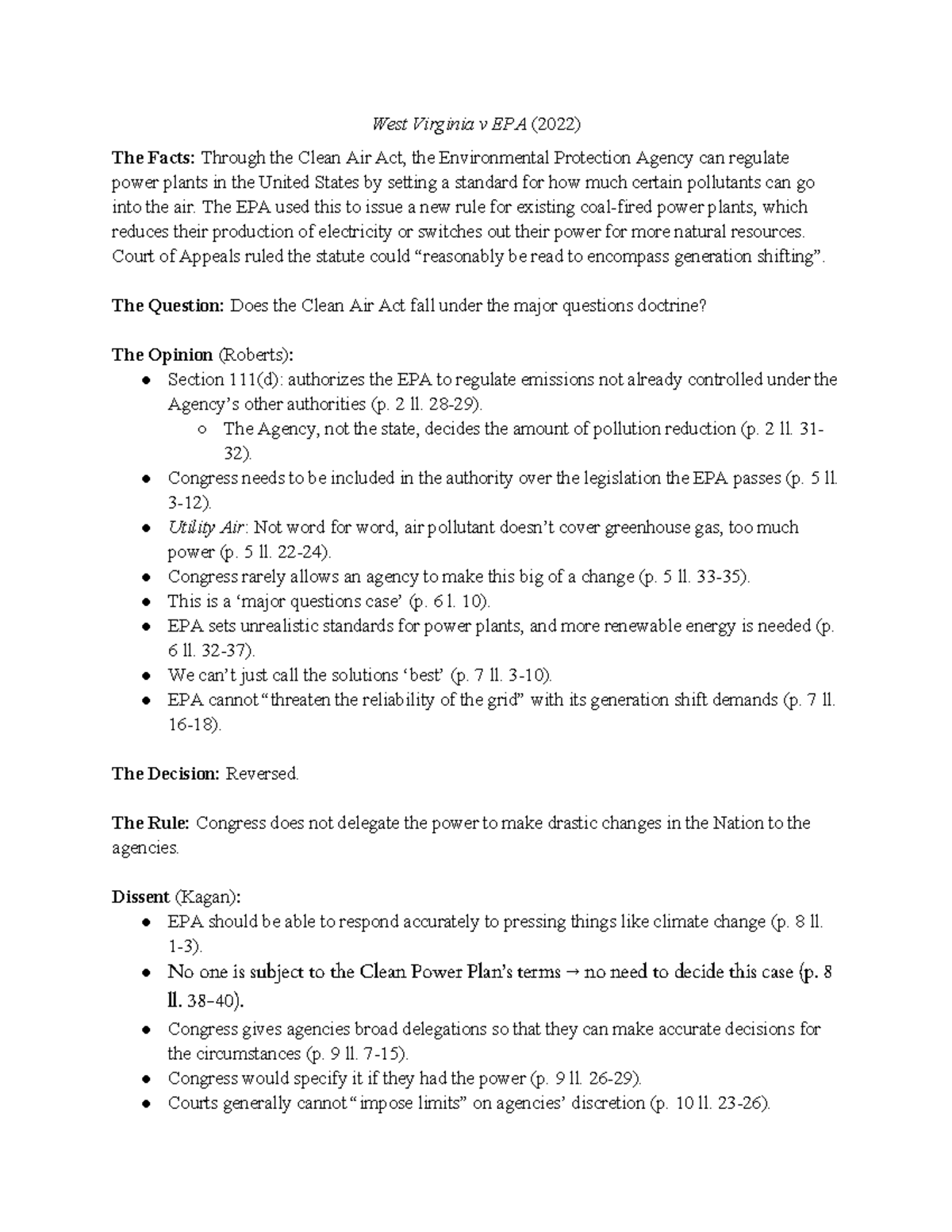 West Virginia v. EPA Brief - West Virginia v EPA (2022) The Facts ...