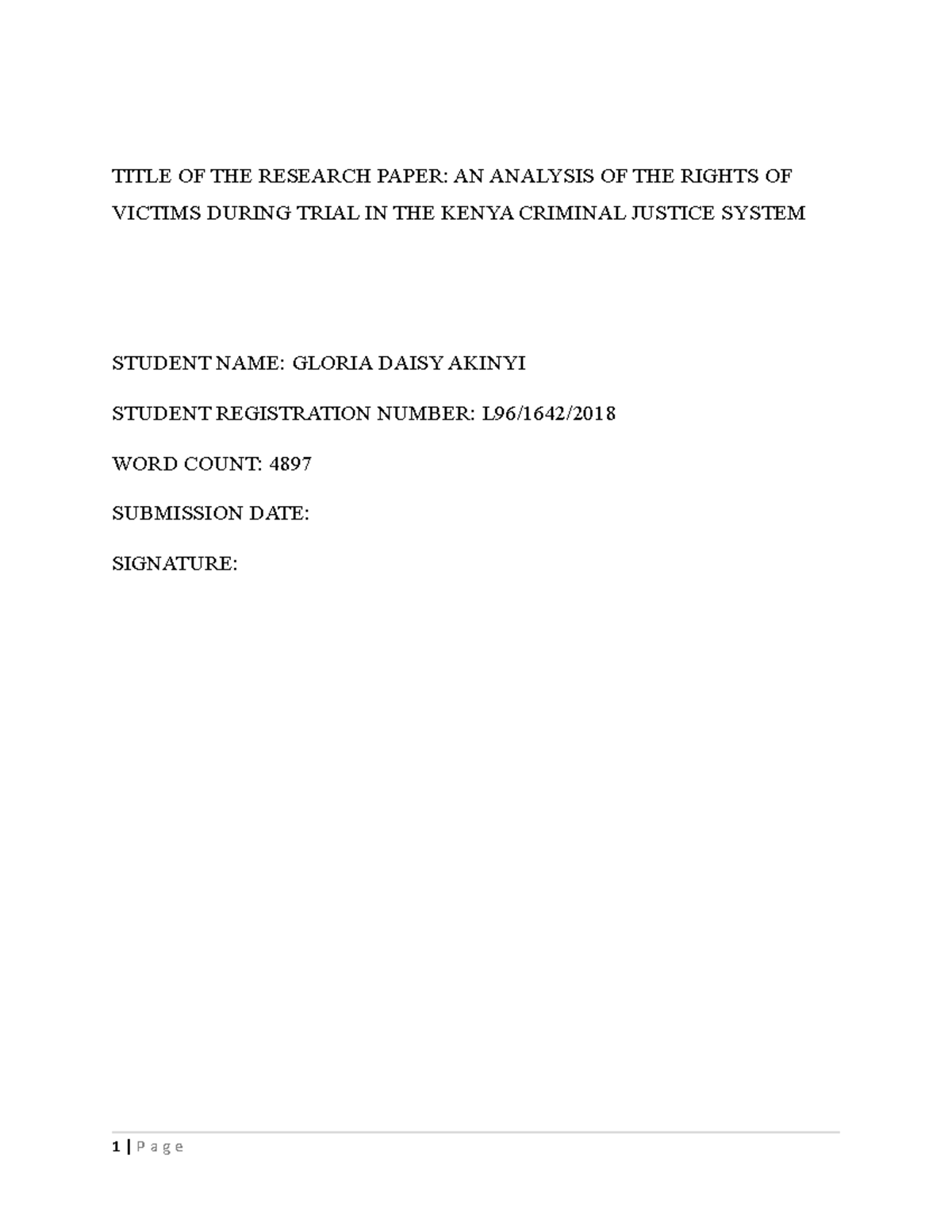 Role of Victims in the Criminal Justice System l - TITLE OF THE ...