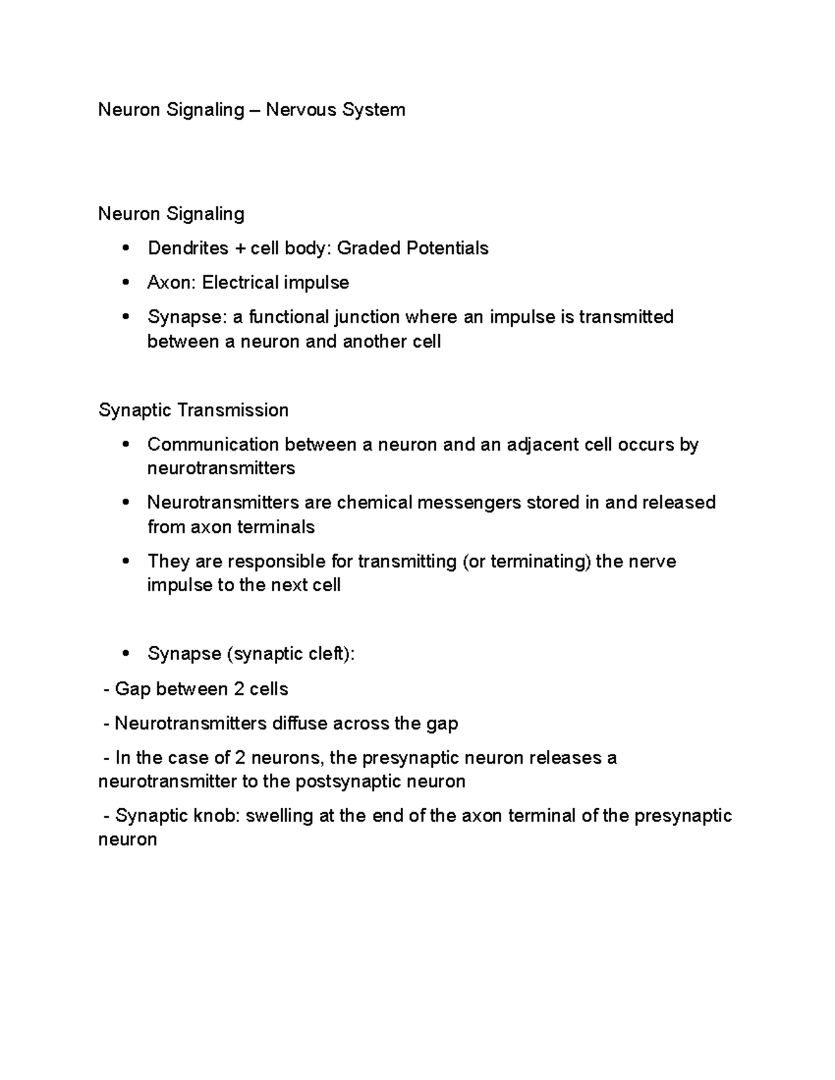 Signaling of Neurons - Neuron Signaling – Nervous System Neuron ...