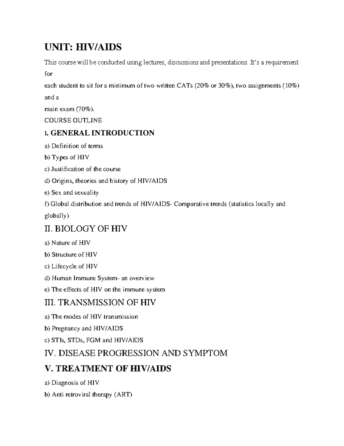 AIDS - UNITS IN COMPUTER SCIENCE LECTURER NOTES - UNIT: HIV/AIDS This ...