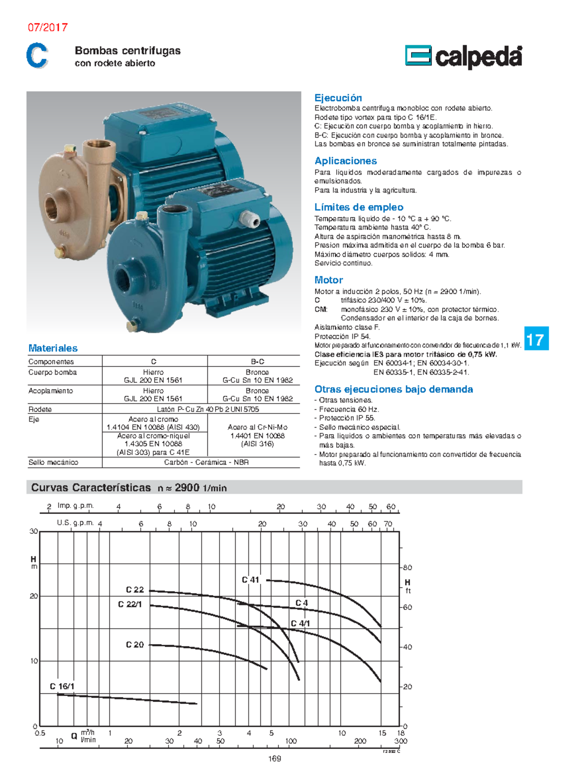 Catalogo de bombas - CC con rodete abierto Curvas Características n ≈ 2900 1/min Ejecución - Studocu
