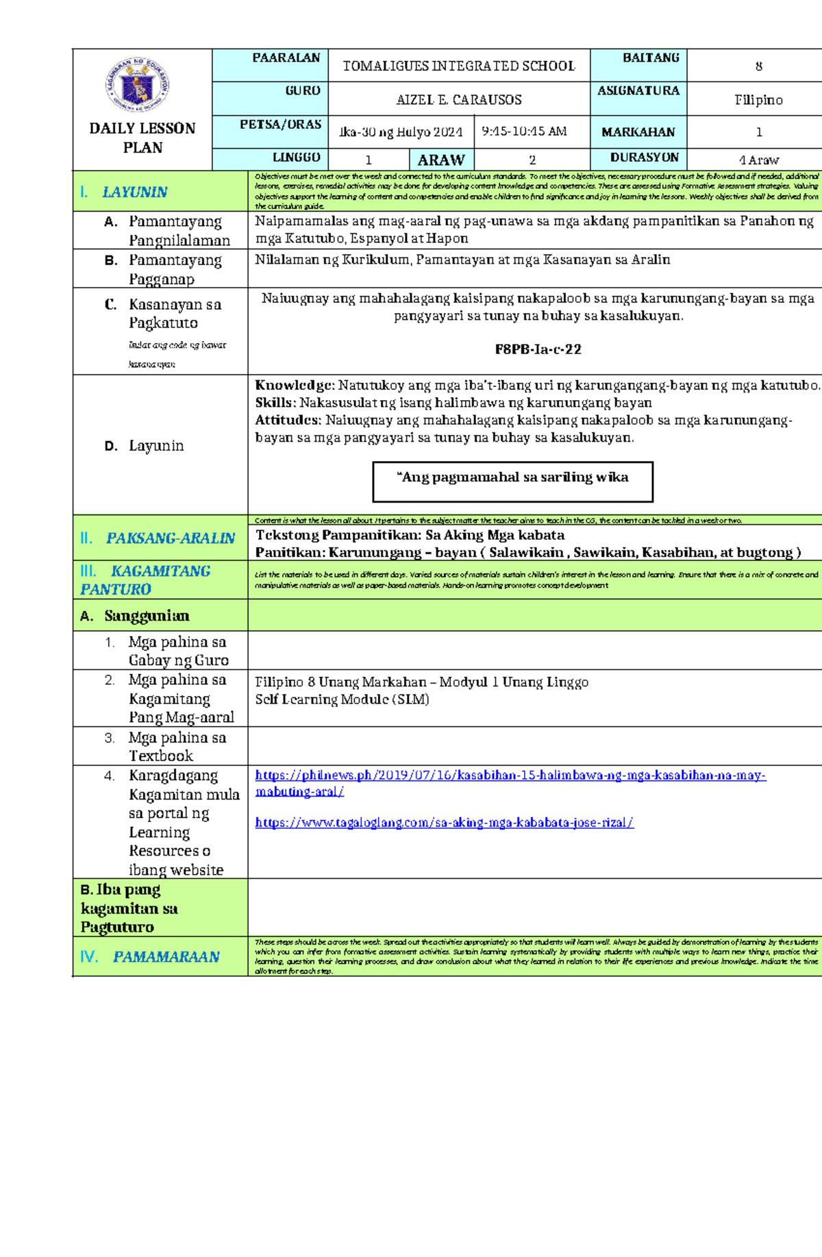 Filipino-8 Salawikain,Sawikain, bugtong at kasabihan - Copy - DAILY ...