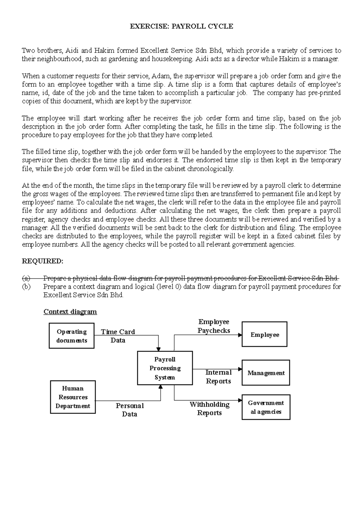 Exercise payroll processing system - EXERCISE: PAYROLL CYCLE Two ...
