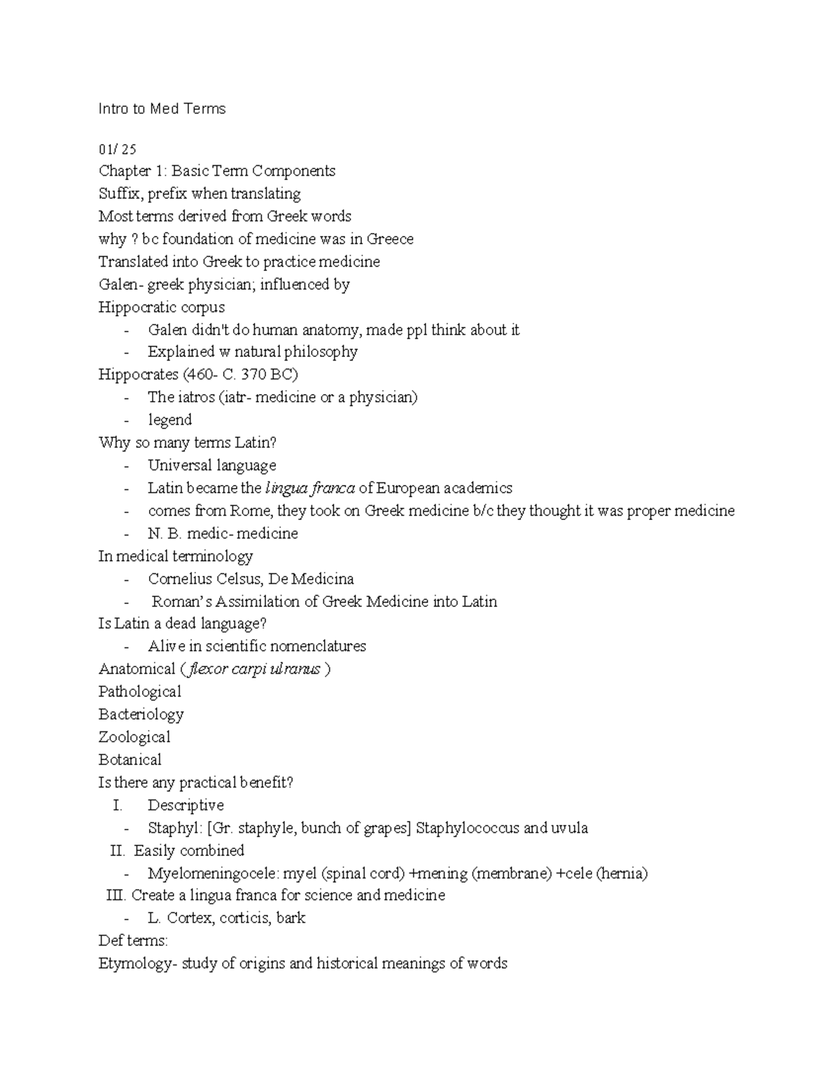 Intro to Med Term - Intro to Med Terms 01/ 25 Chapter 1: Basic Term ...