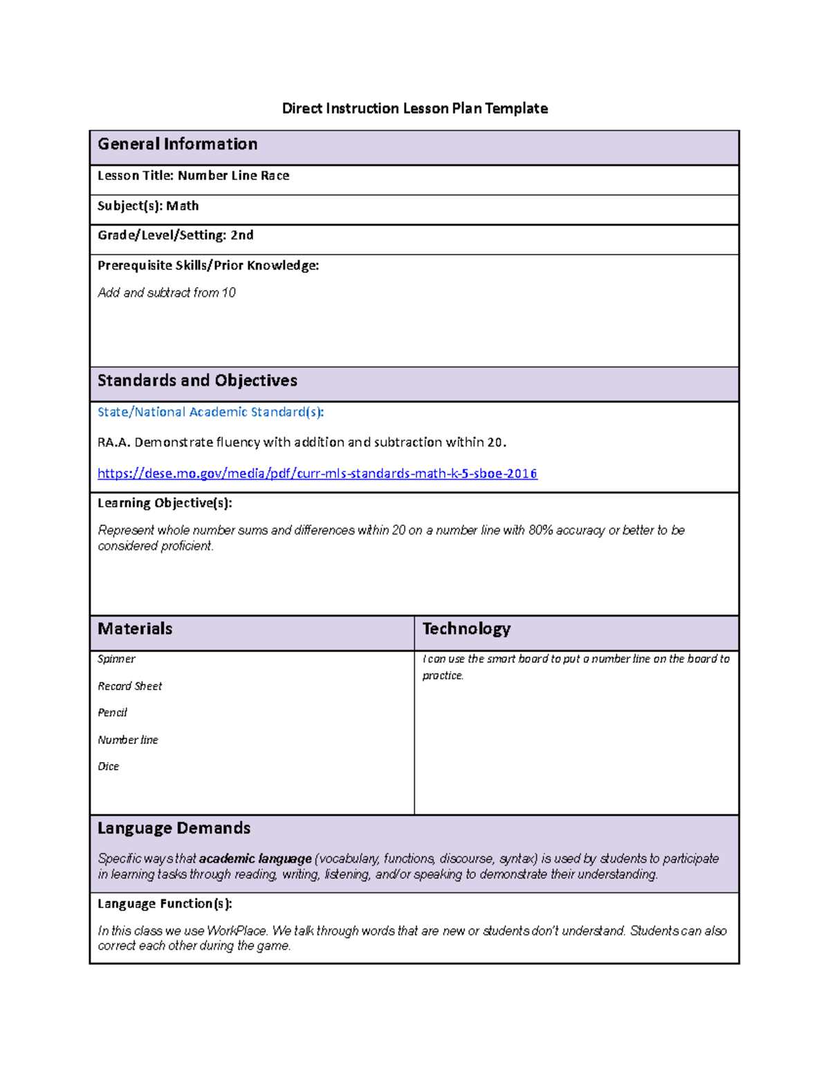Observation Lesson (1) - Direct Instruction Lesson Plan Template ...