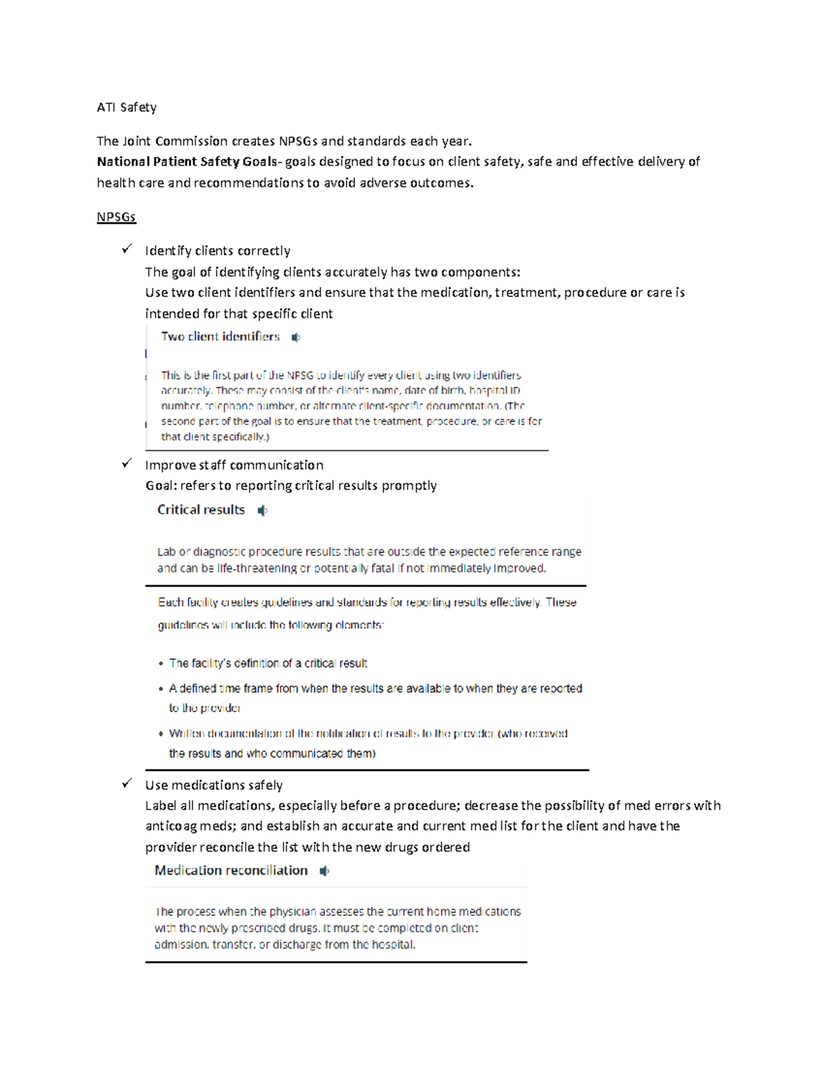 ATI PN Safety Module Notes - ATI Safety The Joint Commission creates ...