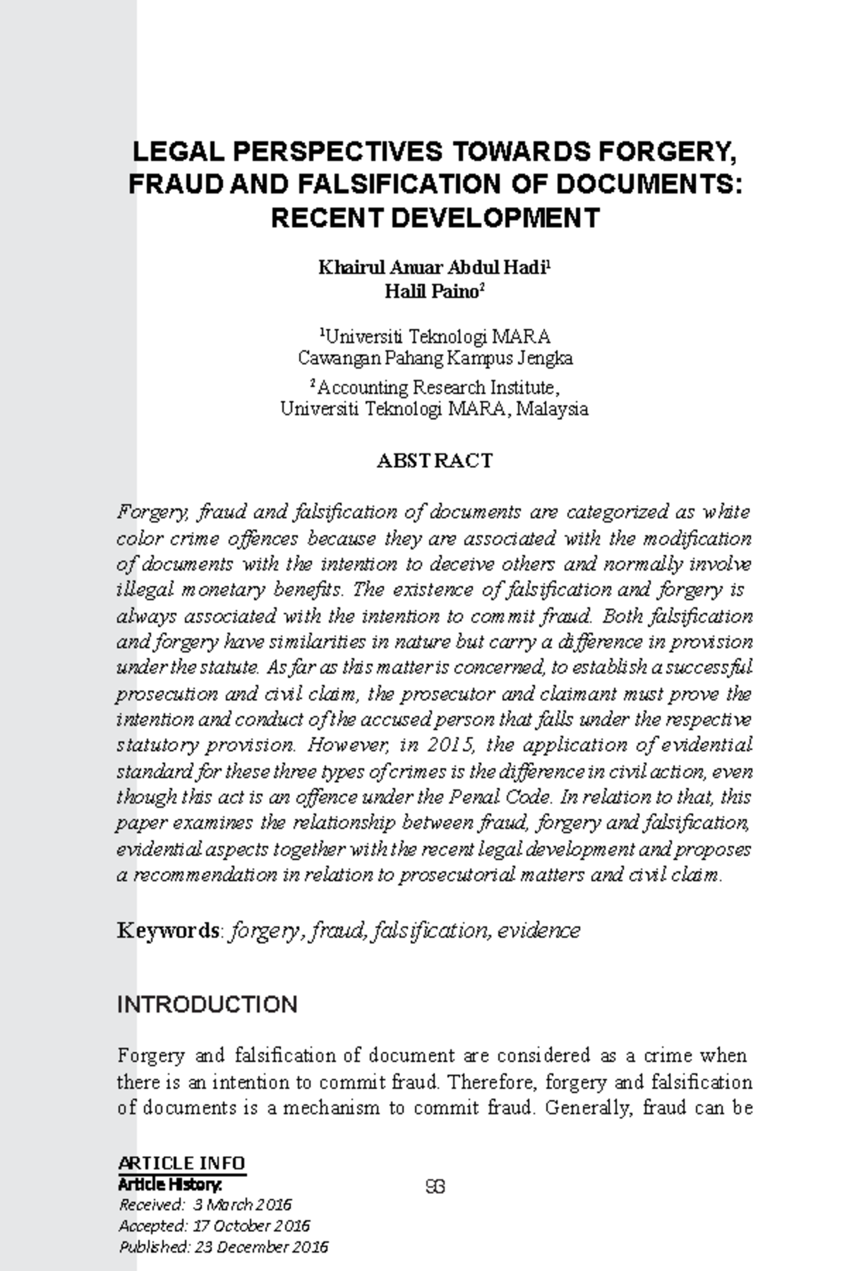 Forgery - yruur - 93 legal perspectives toWarDs forgery, frauD anD ...