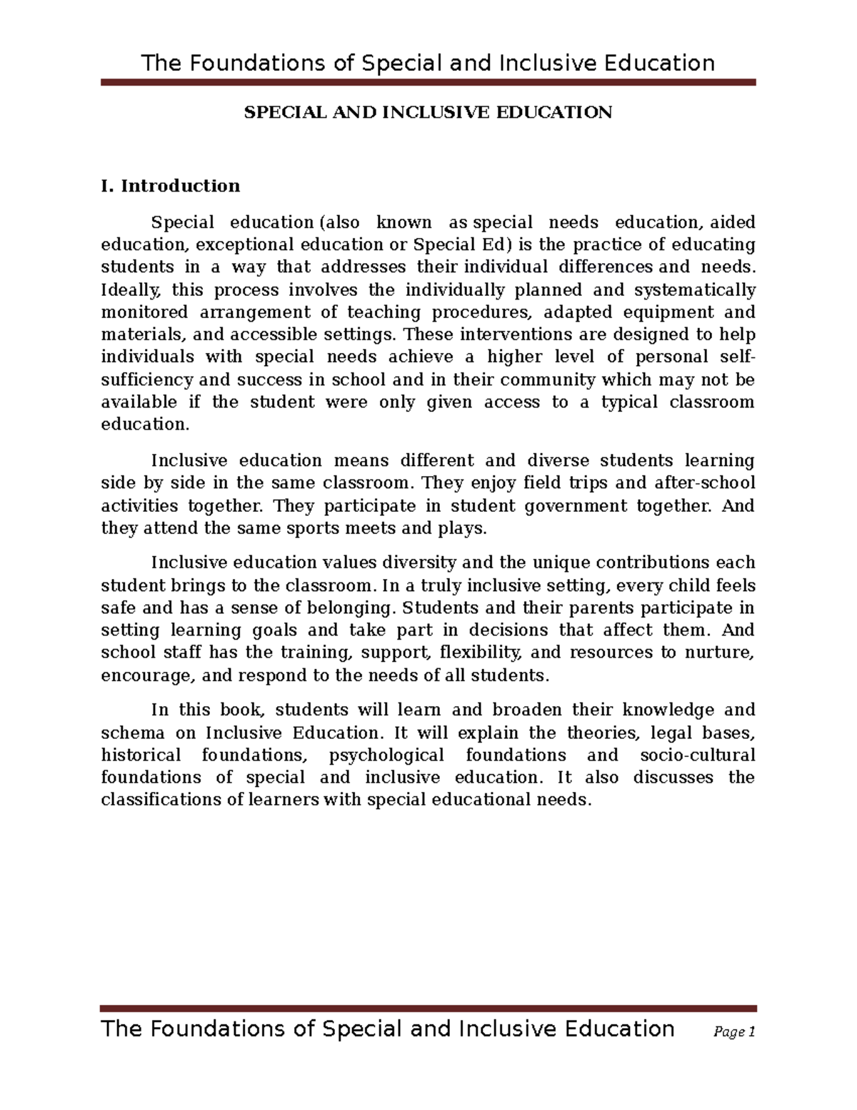 Inclusive Education content SPECIAL AND INCLUSIVE EDUCATION I inclusive-education-content-special-and-inclusive-education-i