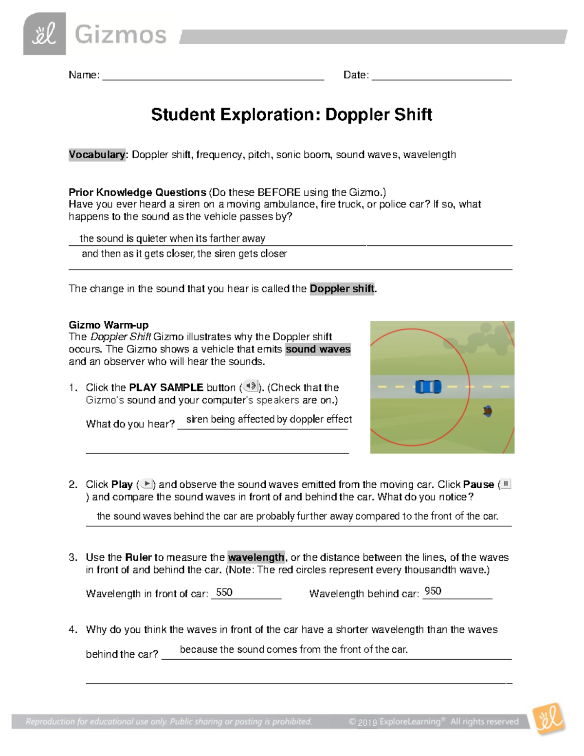 Gizmos Doppler Shift - Name: ______________________________________ Date ...