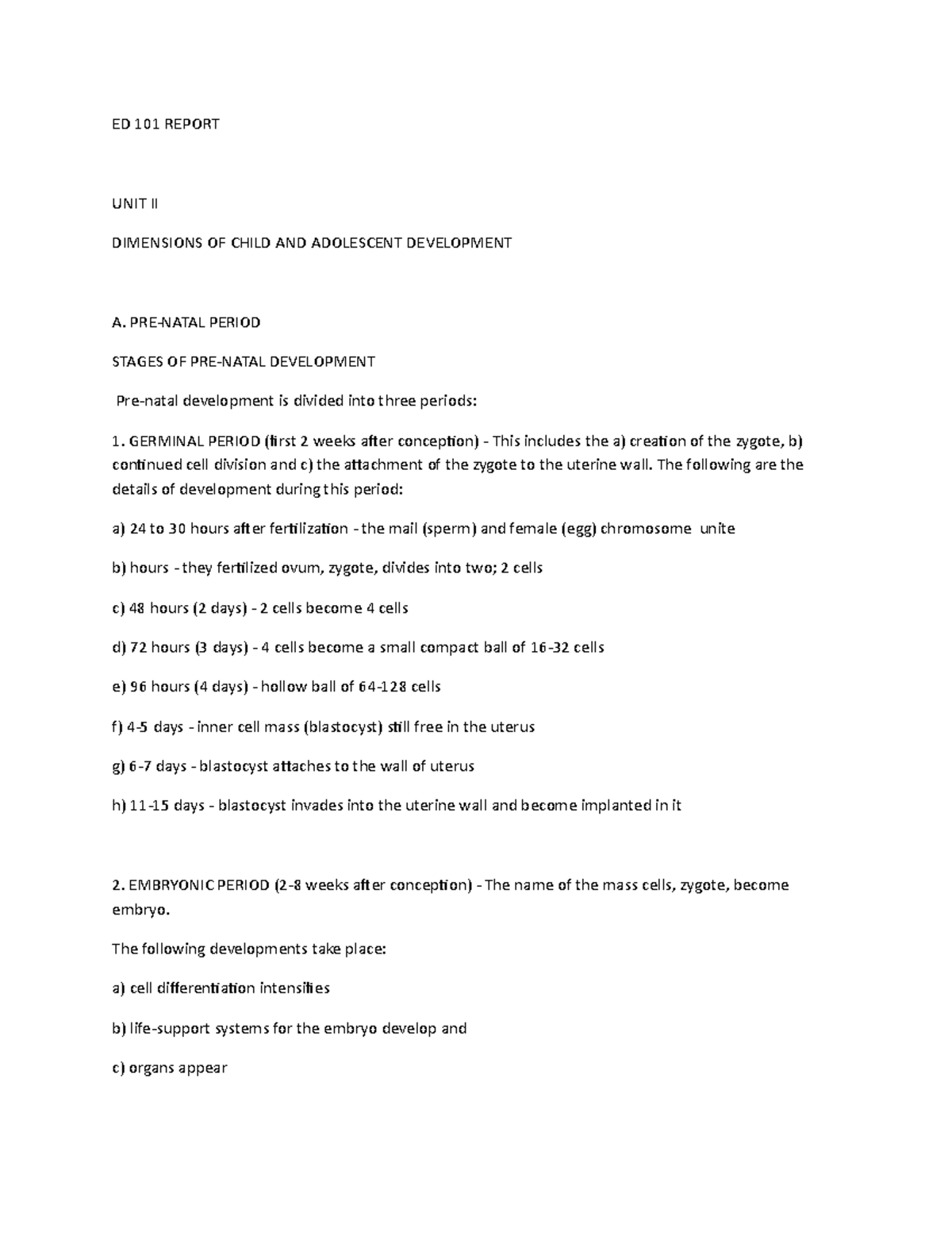 ED 101 Report-WPS Office - ED 101 REPORT UNIT II DIMENSIONS OF CHILD ...