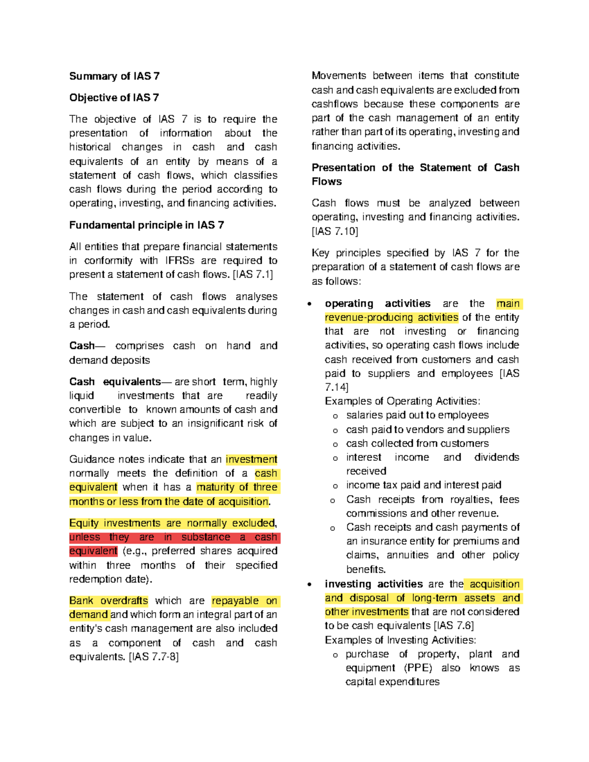 PAS 7/ IAS 7 Notes Conceptual Framework and Accounting Standards ...