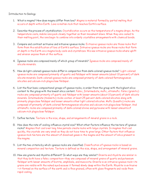 Lab 4 Activity 2 - Igneous Rock Identification - Geology - GEOL 1121 ...