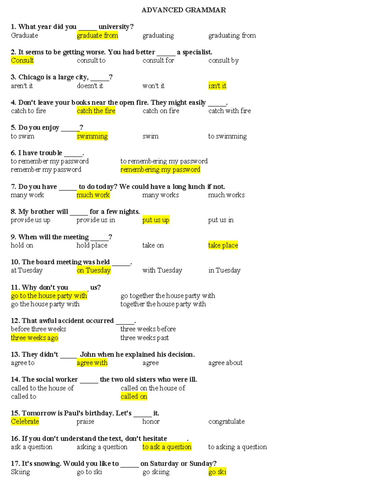 Advanced Grammar - Anh văn - ADVANCED GRAMMAR What year did you ...