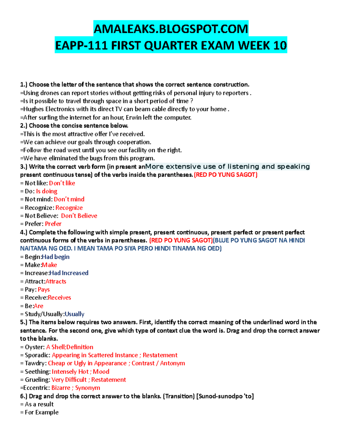 [ Amaleaks. Blogspot.COM] EAPP-111 Week 10 First Quarter Exam ...