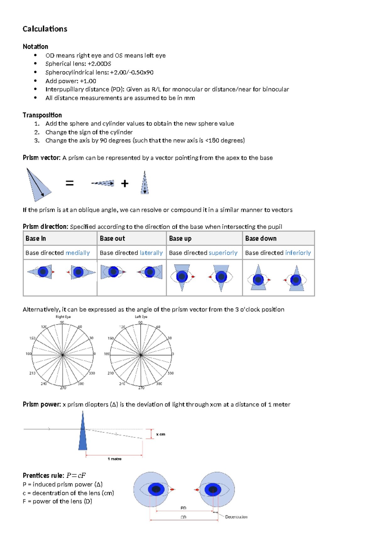 OPTM2233 Final Exam Cheat Sheet - Calculations Notation OD means right ...