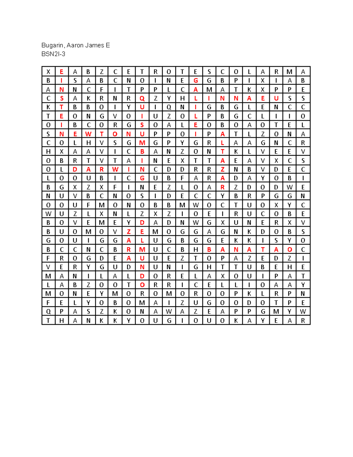 Scientists WORD HUNT-1 - Bugarin, Aaron James E BSN2I- X E A B Z C E T ...