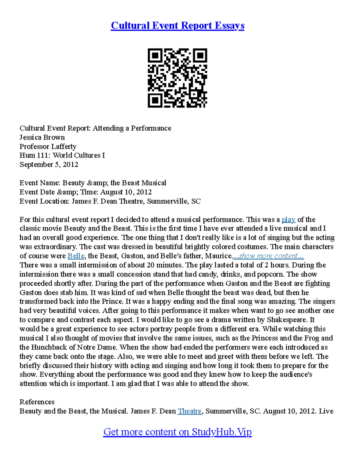 Example Of A Report Essay - Cultural Event Report Essays Cultural Event ...