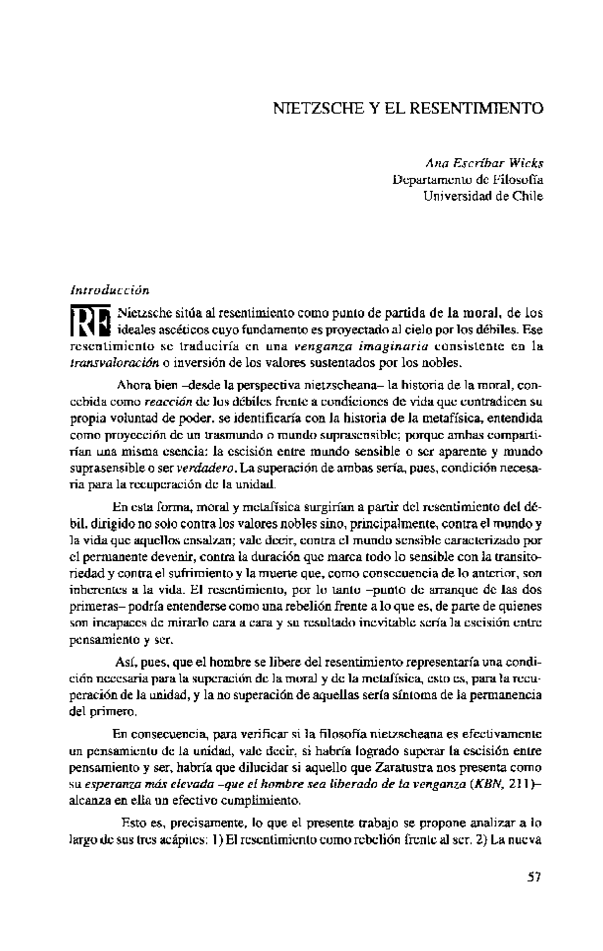 Nietzsche y el resentimiento - Introducción NIETZSCHE Y EL ...