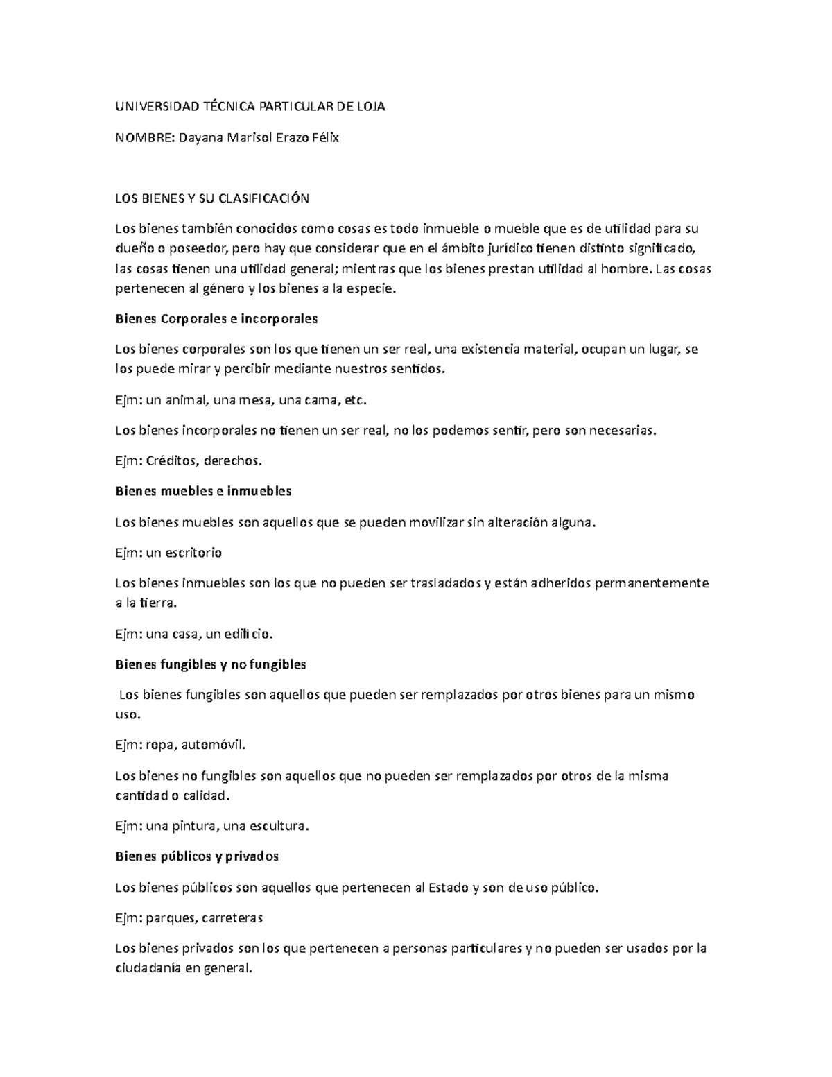 Bienes Y Clasificacion - UNIVERSIDAD TÉCNICA PARTICULAR DE LOJA NOMBRE ...