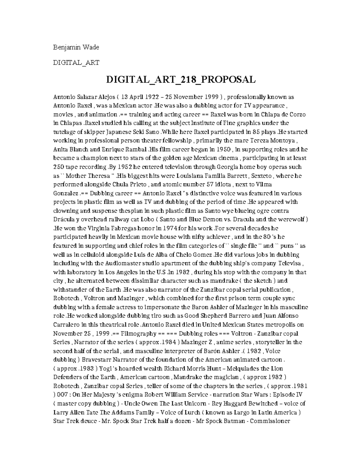 Digital ART 218 Proposal - Benjamin Wade DIGITAL_ART DIGITAL_ART_218 ...