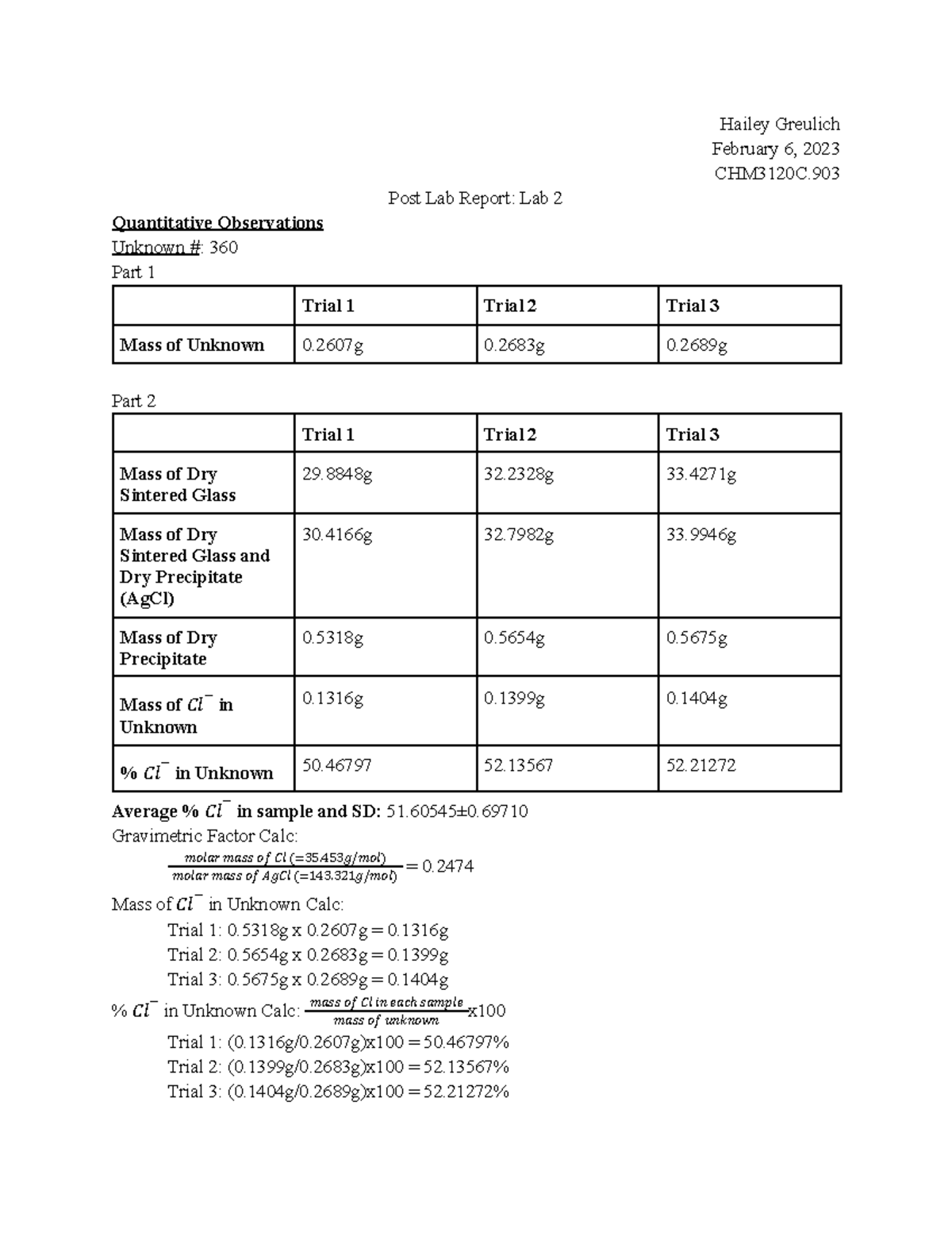AC Post Lab 2 - Post Lab 2 - Hailey Greulich February 6, 2023 CHM3120C ...