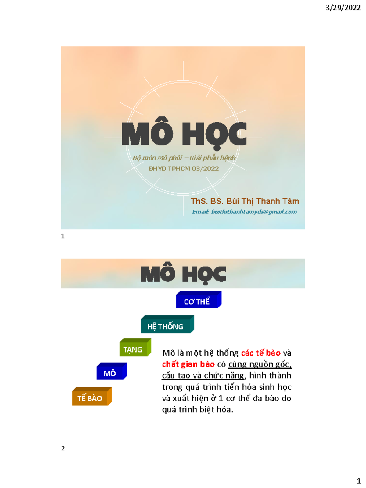 Bài 1.1 BIỂU-MÔ-2022 - eeee - MÔ HỌC Bộ môn Mô phôi – Giải phẫu bệnh ...