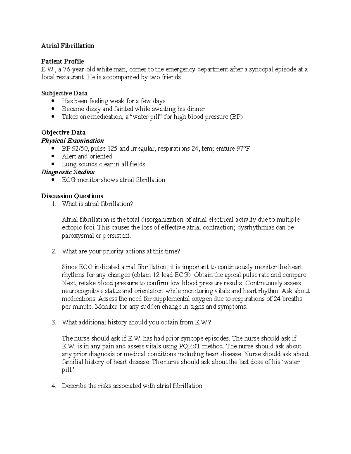 N201 Prework Atrial Fibrillation case study - Atrial Fibrillation ...