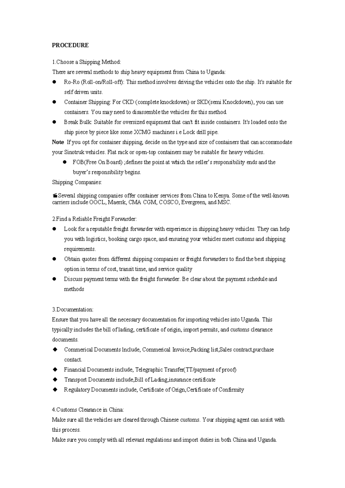 Log[123 - transportation - PROCEDURE 1 a Shipping Method: There are ...