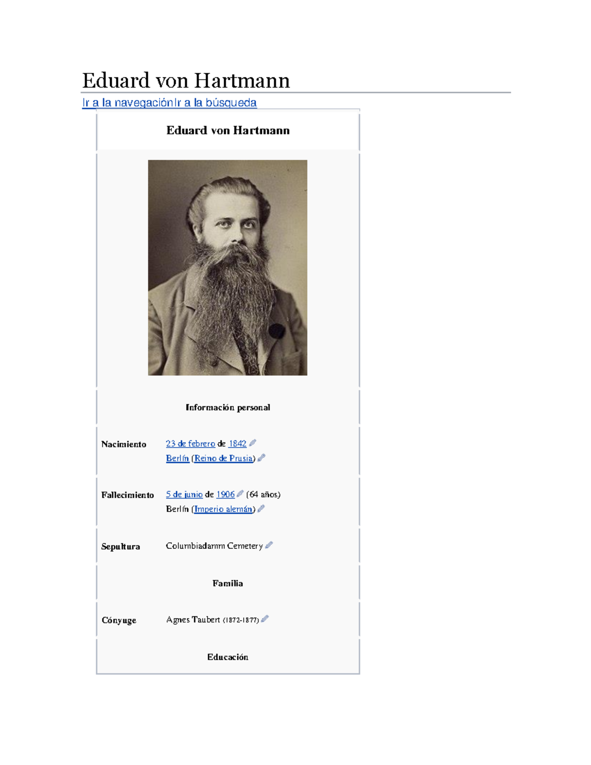 historia de la Biografia de Eduard von Hartmann - Eduard von Hartmann ...