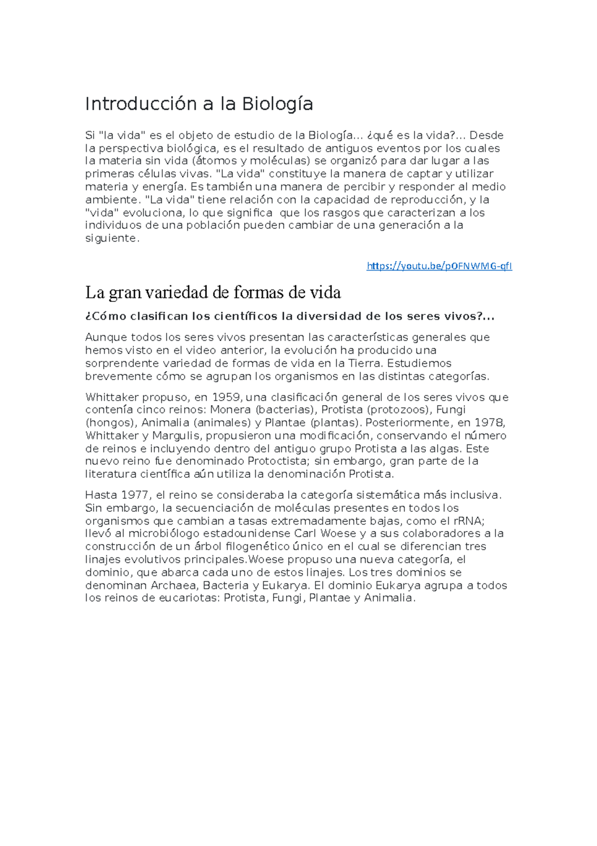 Introducción a la Biología - Introducción a la Biología Si "la vida" es ...