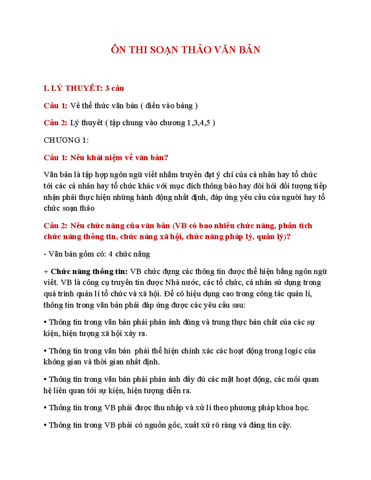 ÔN THI SOẠN THẢO VĂN BẢN - ôn tập soạn thảo văn bản - ÔN THI SOẠN THẢO VĂN BẢN I. LÝ THUYẾT: 3 ...