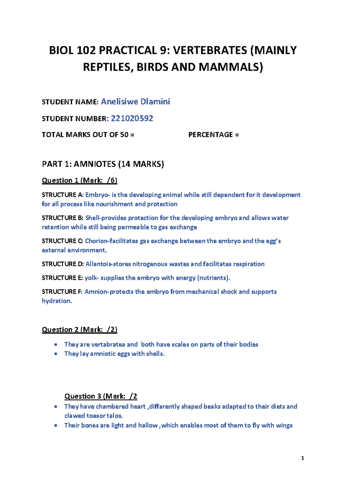 2021 BIOL102 Practical 9 Student Answer final draft - BIOL 102 ...