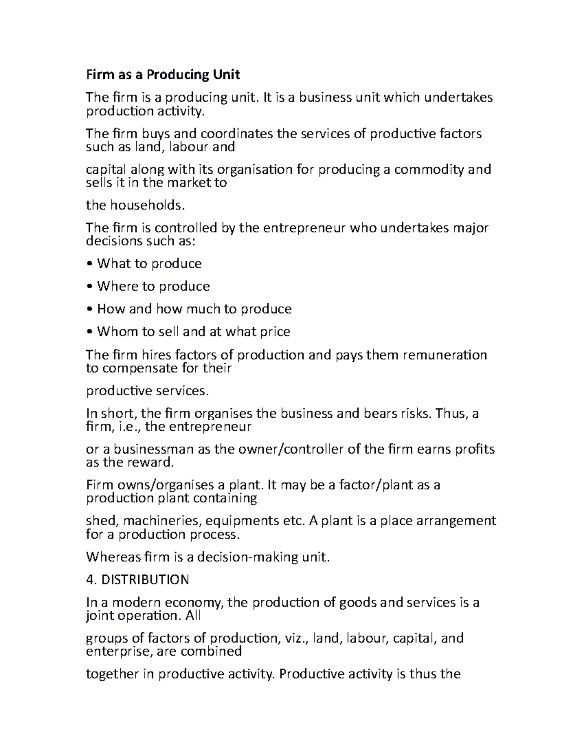 Firm as a Producing Unit notes - Firm as a Producing Unit The firm is a ...