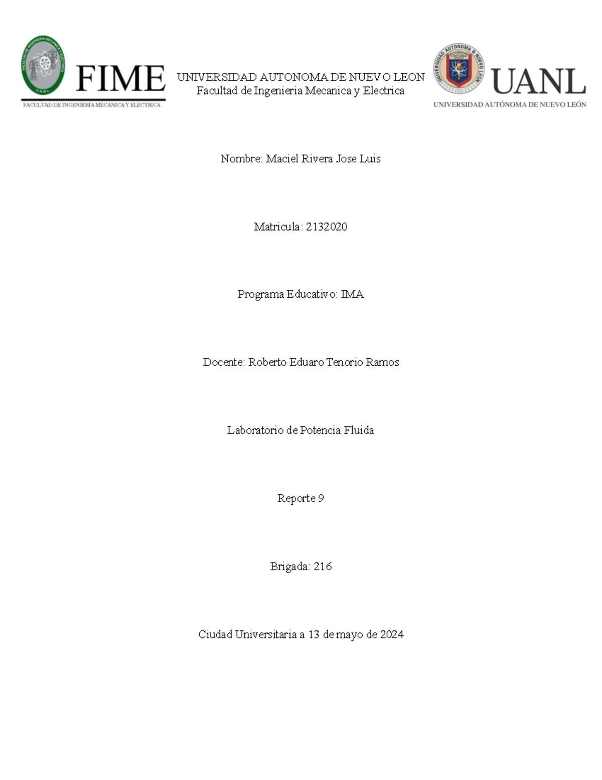 Practica 9 Laboratorio de Potencia Fluida - Potencia Fluida Y Laboratorio - UNIVERSIDAD AUTONOMA ...