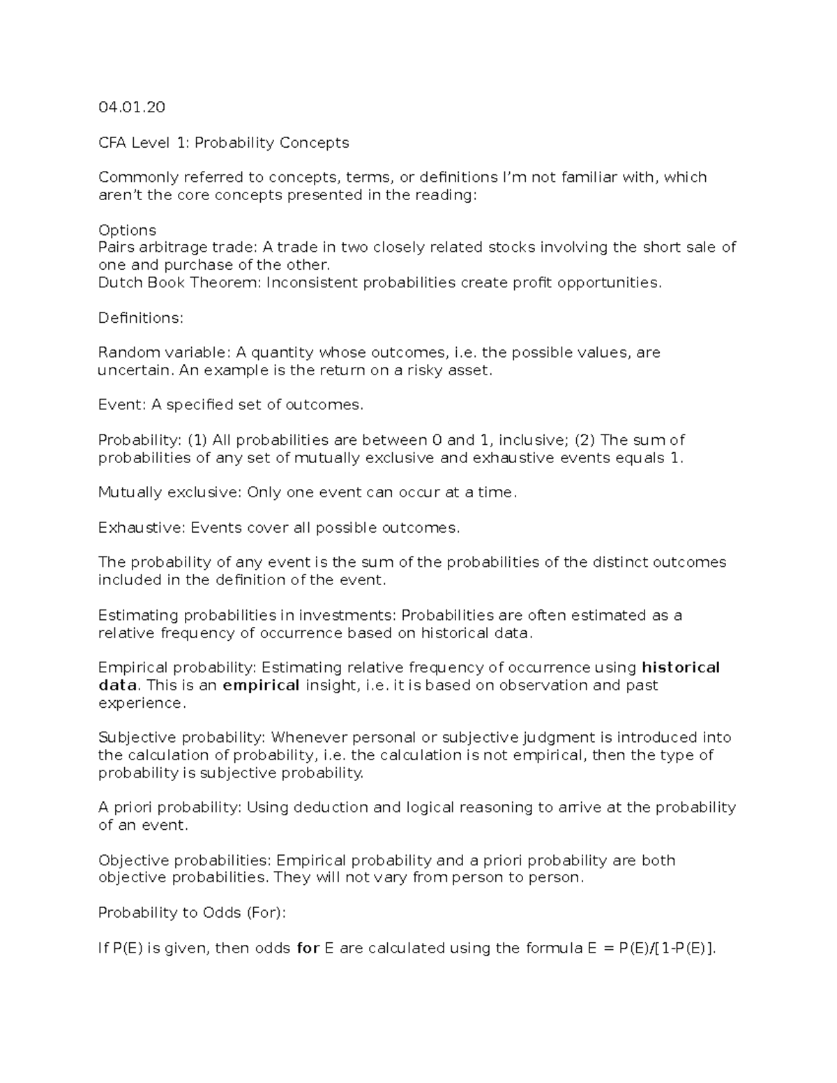 Cfa L1v1 Probability Concepts Reading 8 04 Cfa Level 1