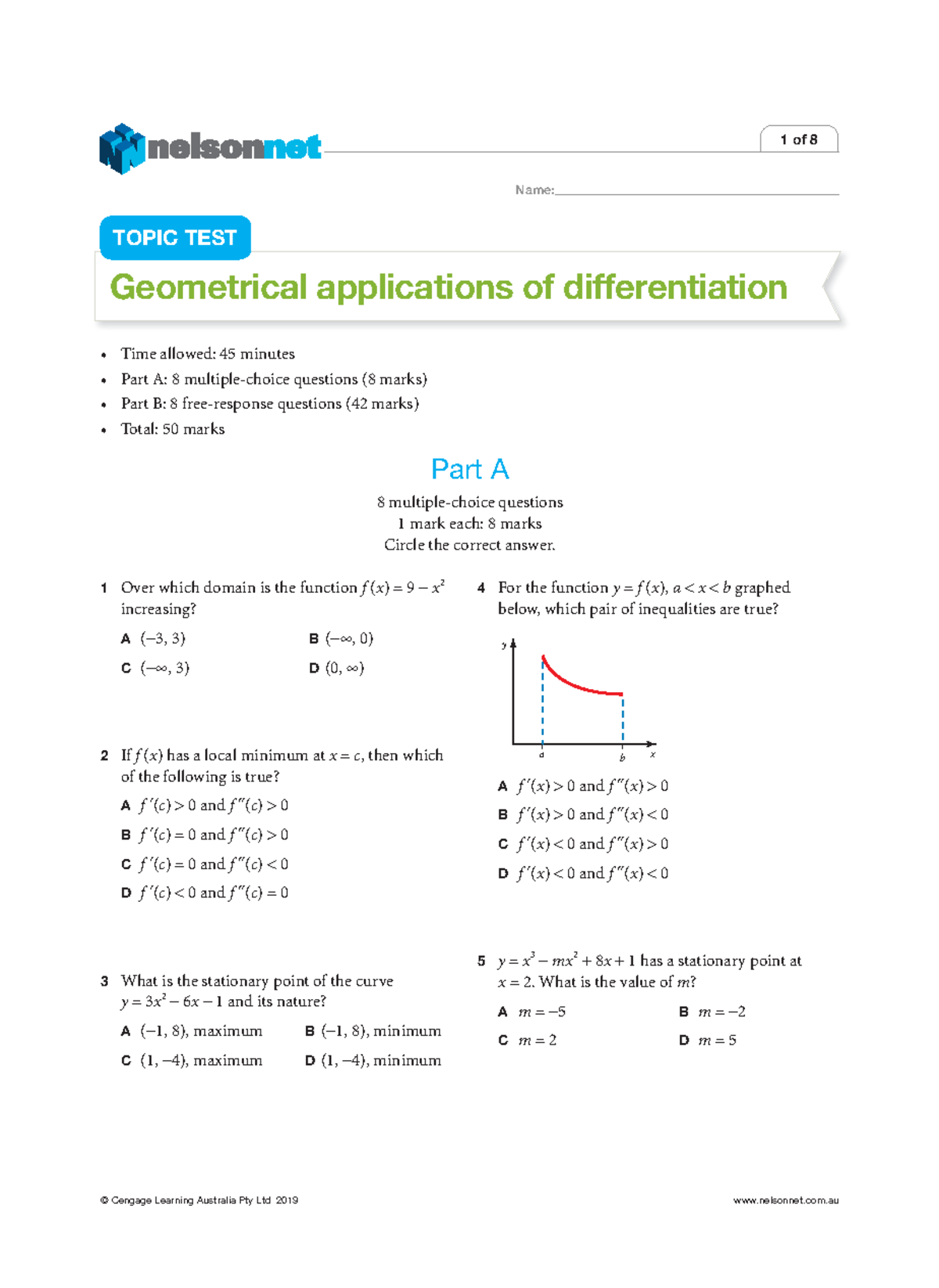 Chapter 5 Topic test - Name: Geometrical applications of ...