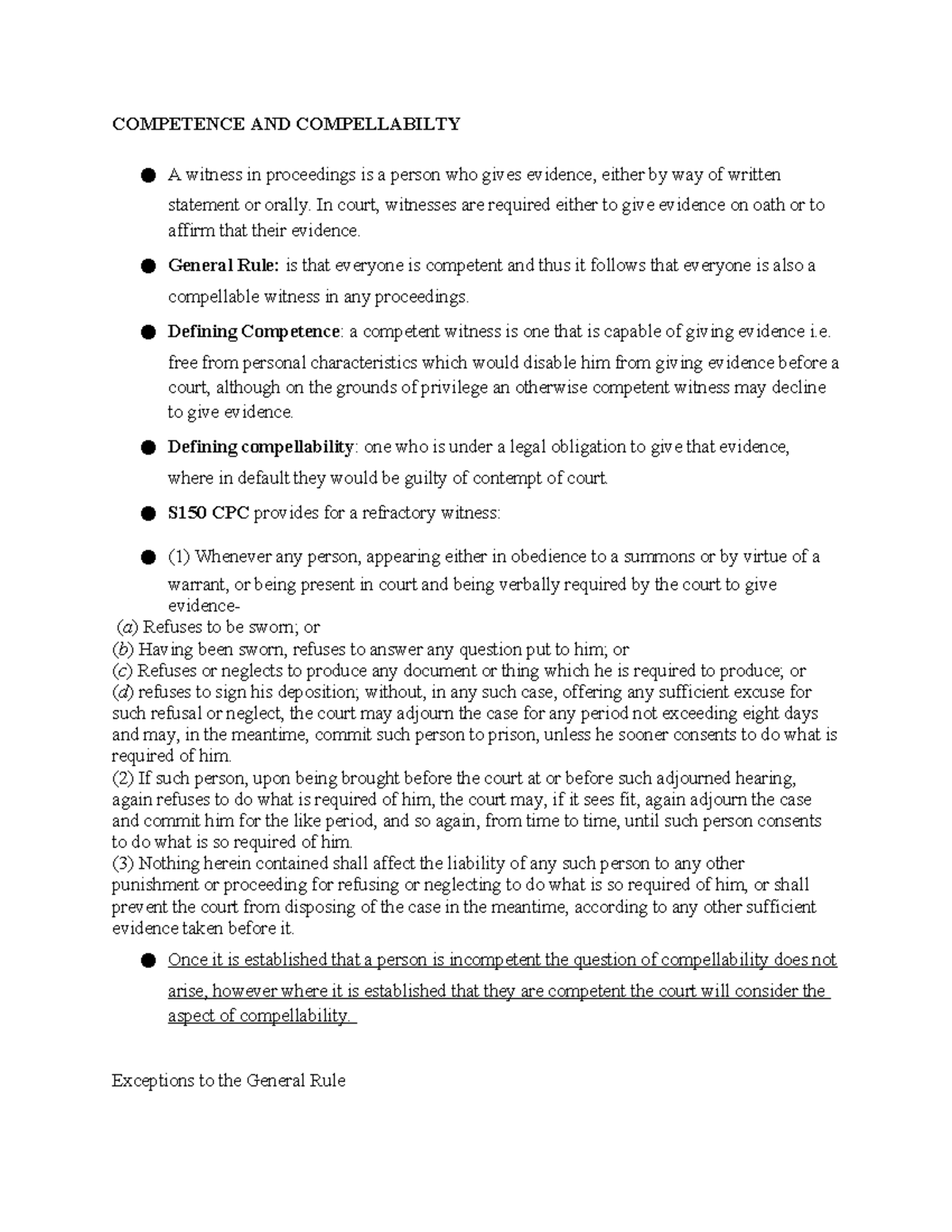Competence AND Compellabilty - COMPETENCE AND COMPELLABILTY A witness ...